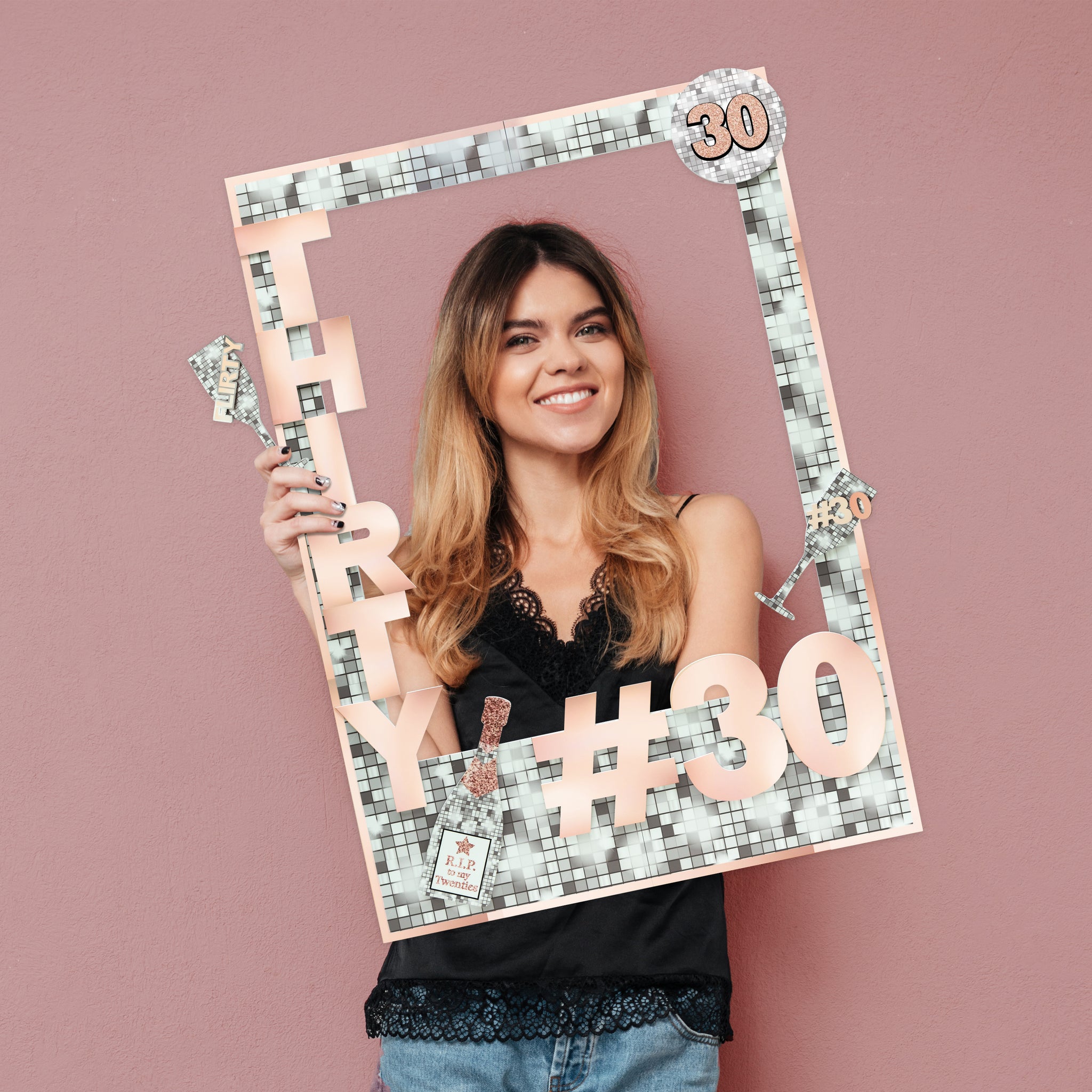 Cheerland: Silver and Rose Gold 30th Birthday Selfie Frame Prop